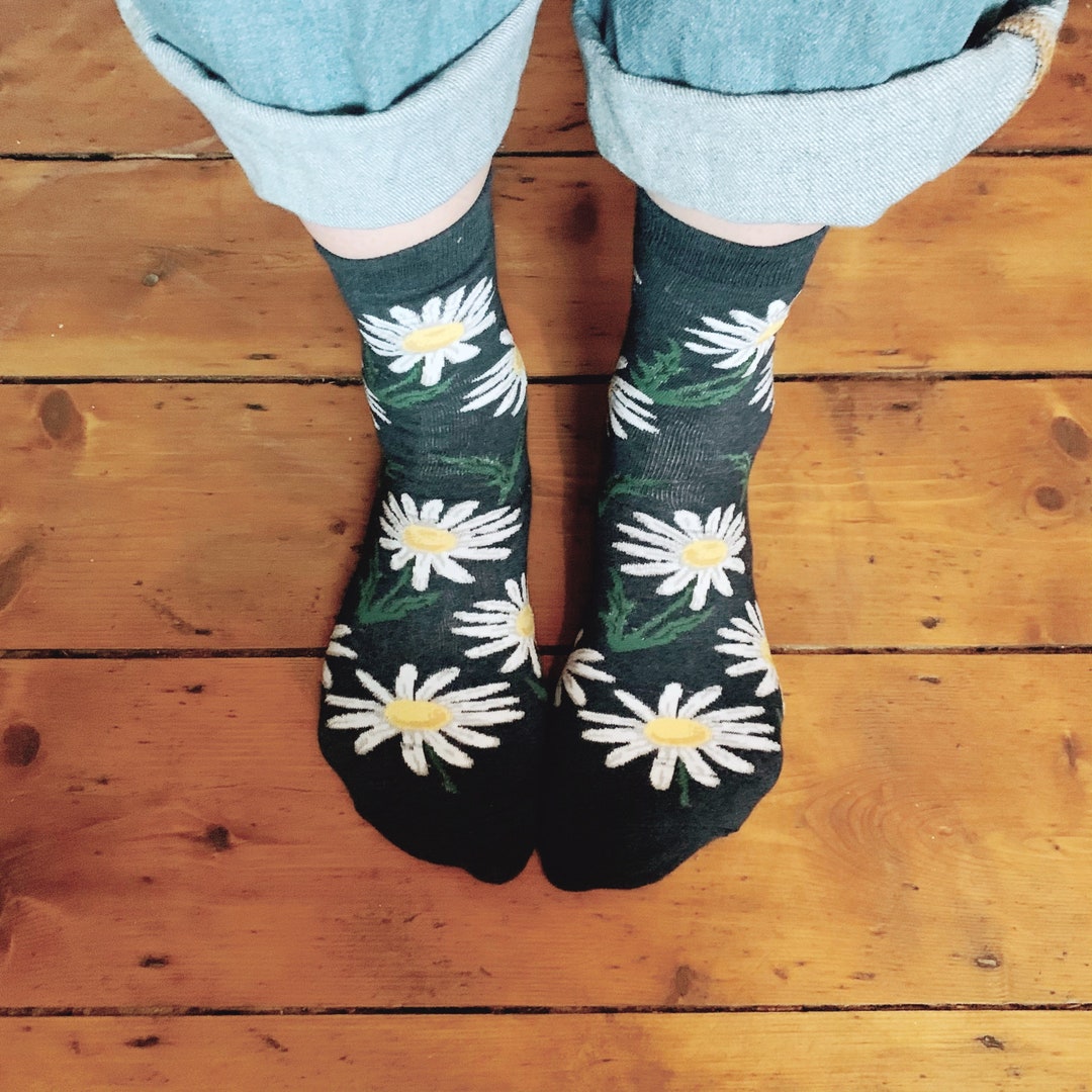 Floral Socks, Daisy Socks, Leaf Socks, Cute Socks, Flower Socks, Kitsch ...
