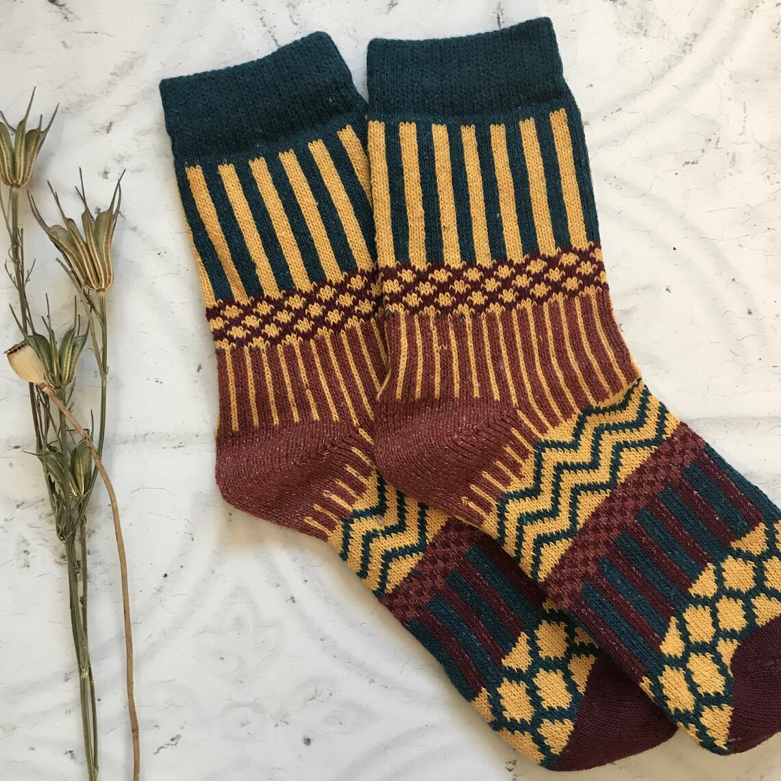 Winter socks Cute socks Geometric socks Boho socks Warm | Etsy