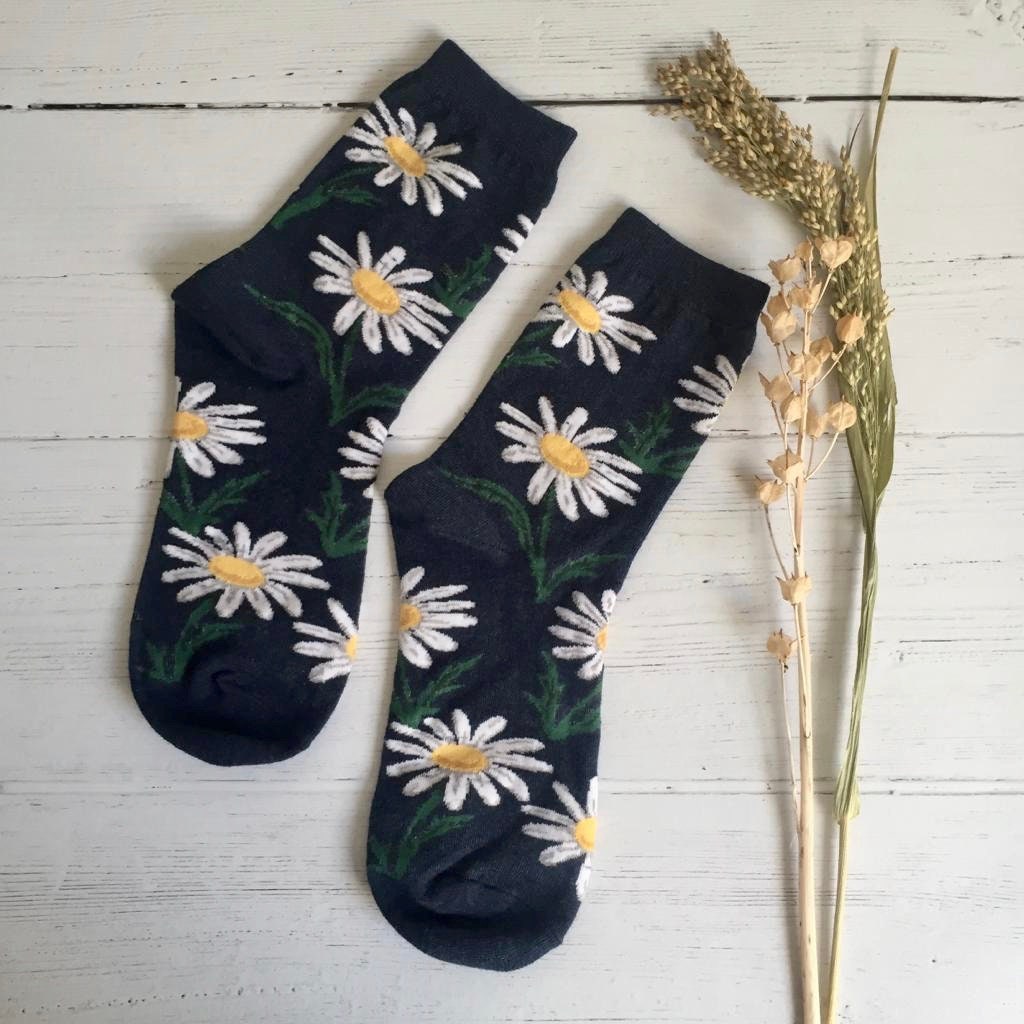 Floral Socks Daisy Socks Leaf Socks Cute Socks Flower - Etsy