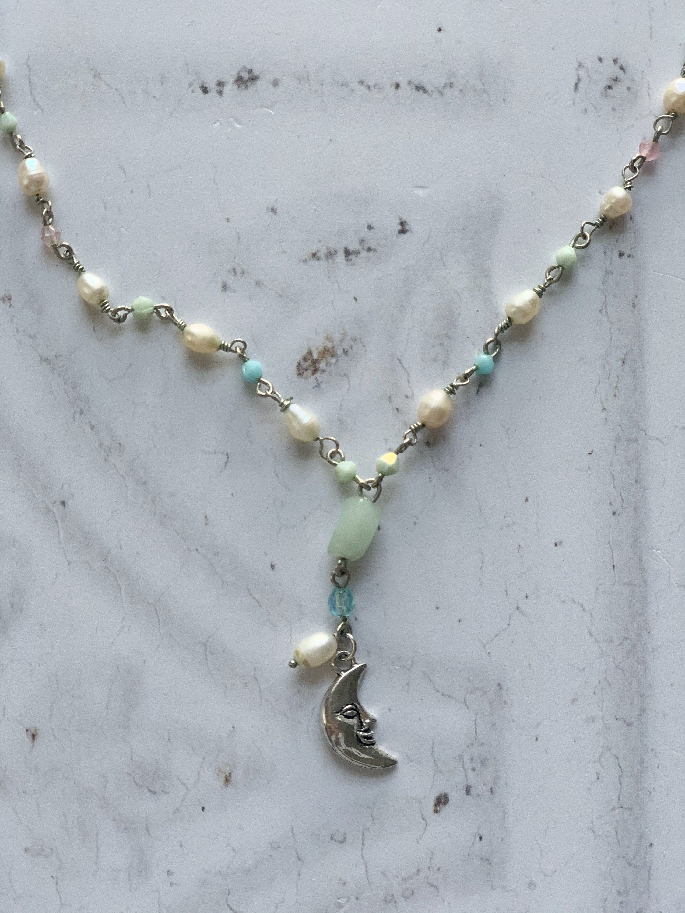 Freshwater Pearl Beaded Moon Necklace - Etsy