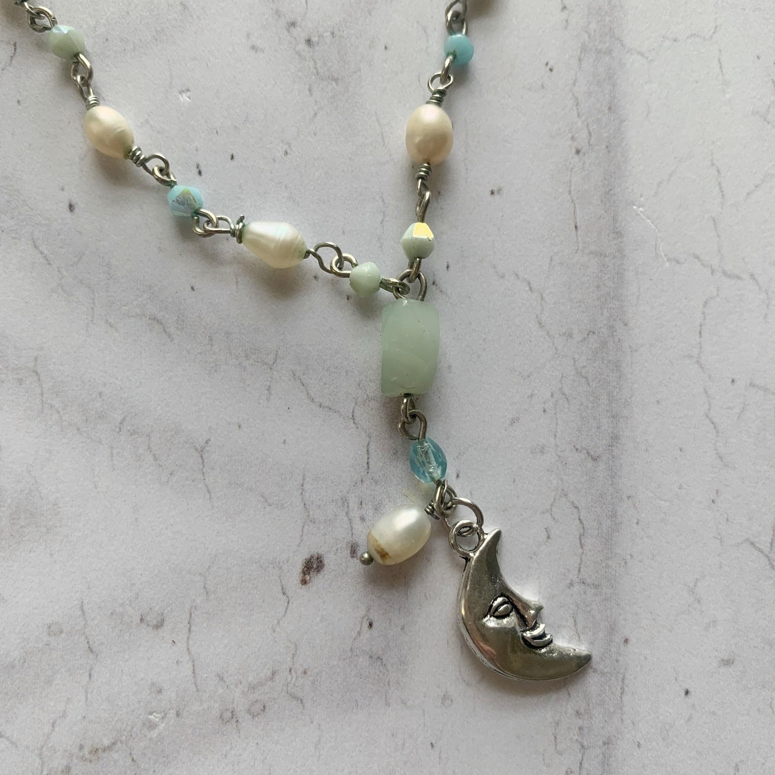 Freshwater Pearl Beaded Moon Necklace | Etsy