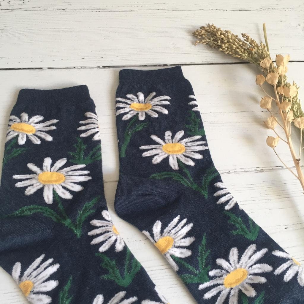 Floral Socks Daisy Socks Leaf Socks Cute Socks Flower - Etsy