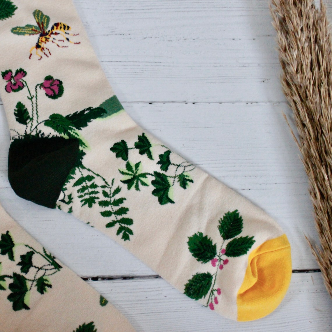 Floral Socks Boho Flower Socks Leaf Socks Cute Socks - Etsy