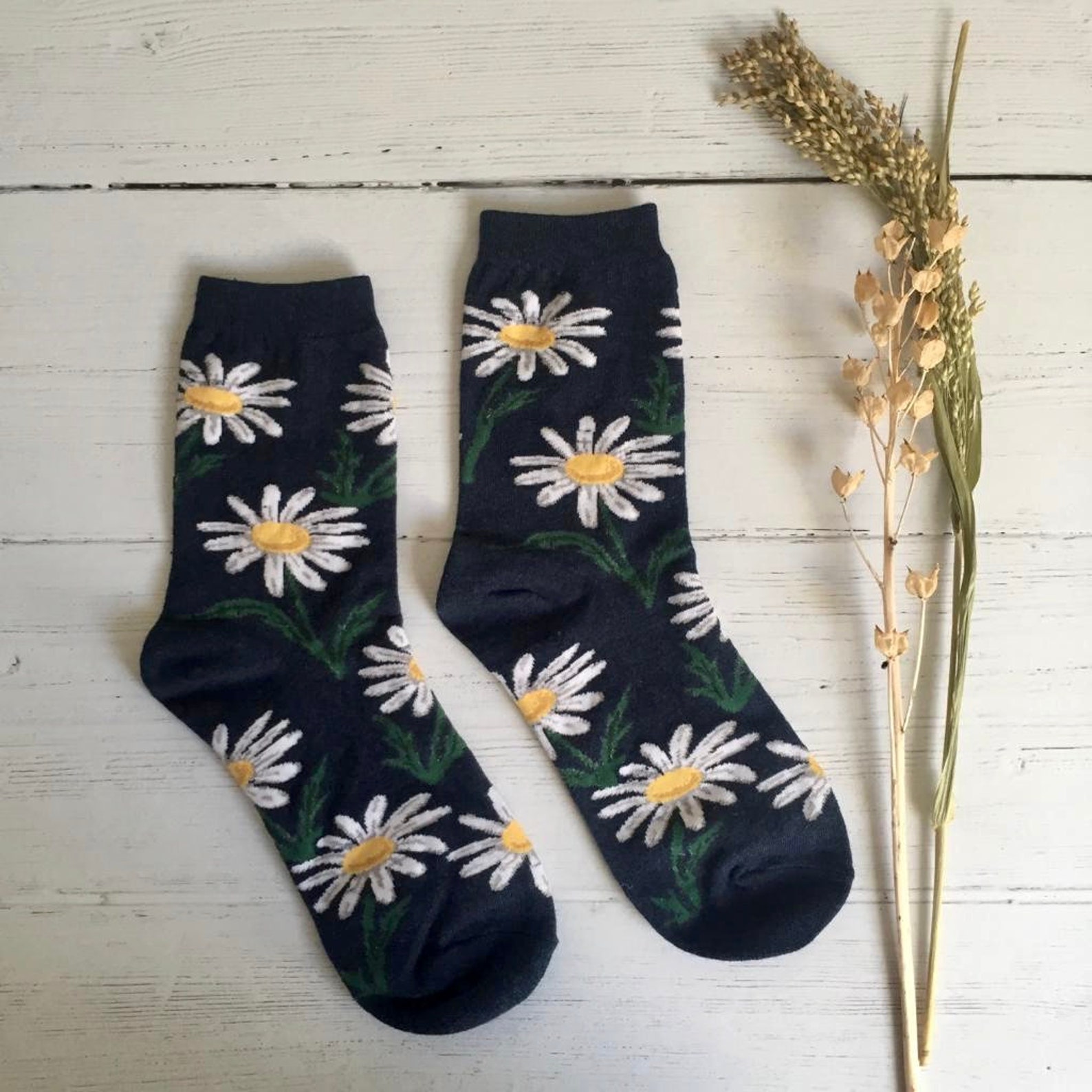 Floral Socks Daisy Socks Leaf Socks Cute Socks Flower - Etsy
