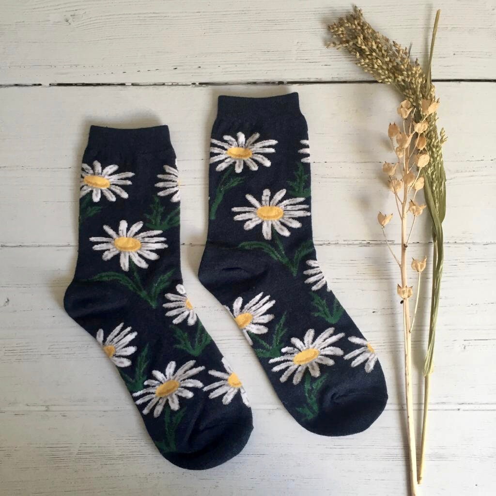 Floral Socks Daisy Socks Leaf Socks Cute Socks Flower - Etsy