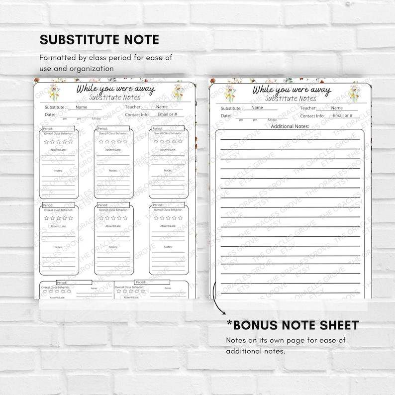 Wildflower Substitute Teacher Notes: Middle & High School (canva ...