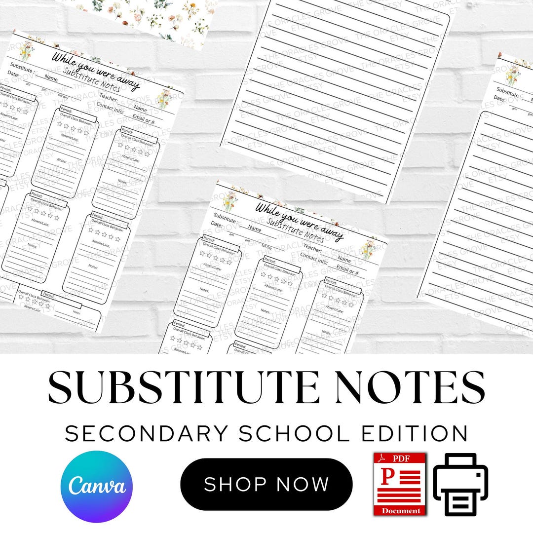 Wildflower Substitute Teacher Notes|canva Template|ready to Print Pdf ...