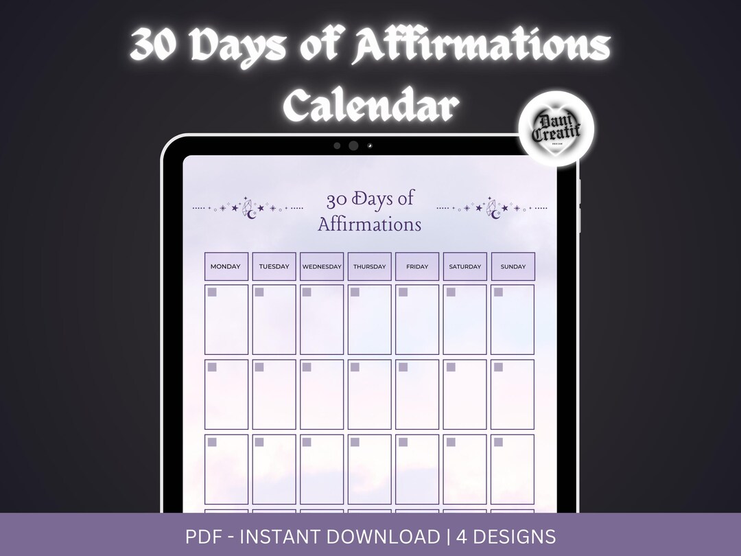 30-day Digital Affirmation Tracker | Printable Gratitude Calendar ...