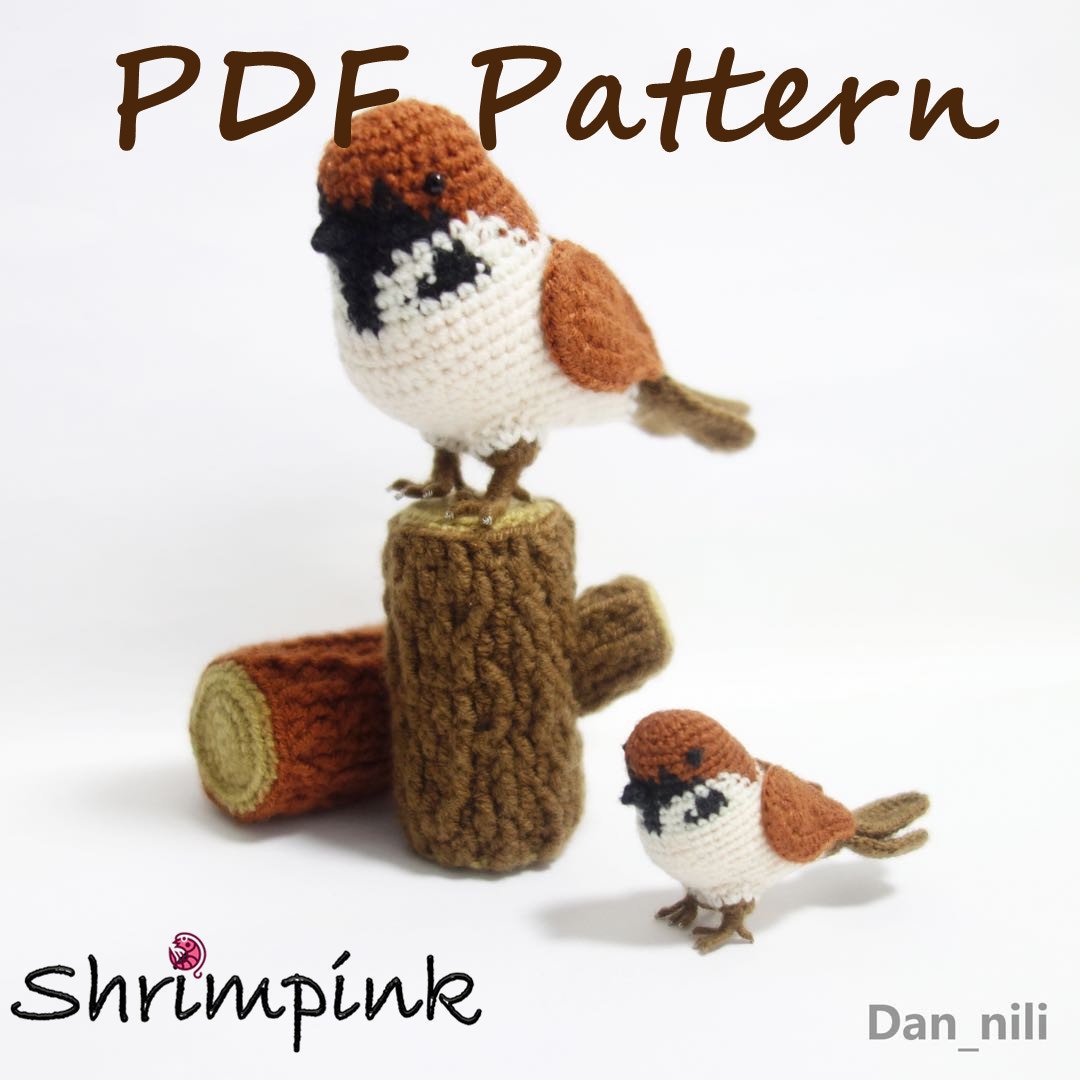 Sparrow Bird and Log Crochet PDF Instant Download Pattern Cute ...