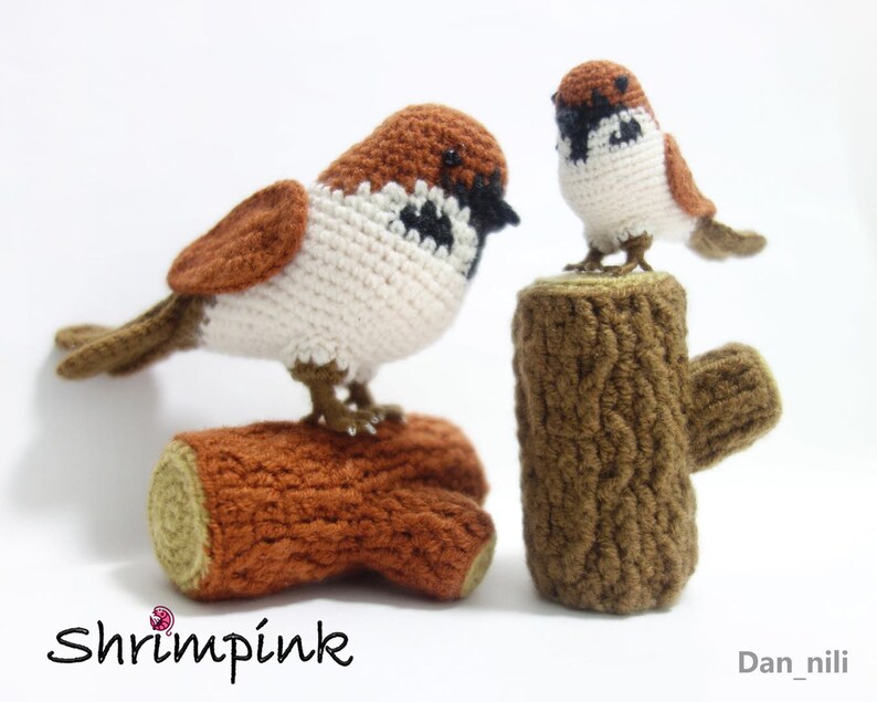 Sparrow Bird and Log Crochet PDF Instant Download Pattern Cute ...