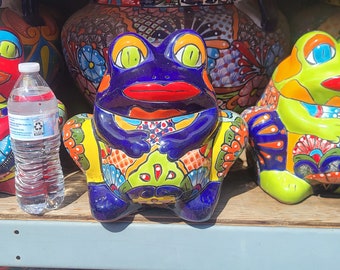 Talavera Pottery Frog Planter Animal Shape Flower Pot Sunflower Green ...