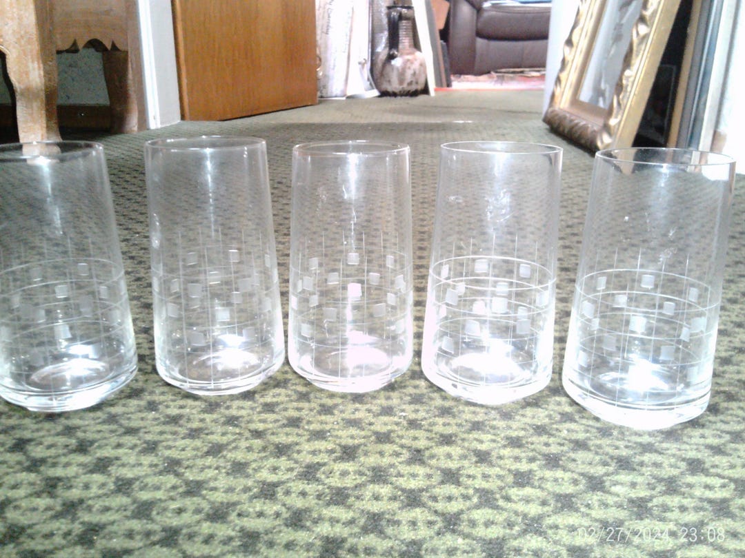 Anchor Hocking Kuist Libbey Sampler 5 Conical Crystal Glasses 1950 Cut ...