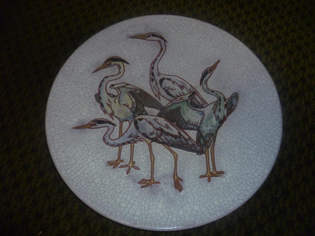Karlsruhe Majolica Wall Plate, Cranes, Form Number 7134, Diameter: 38 ...