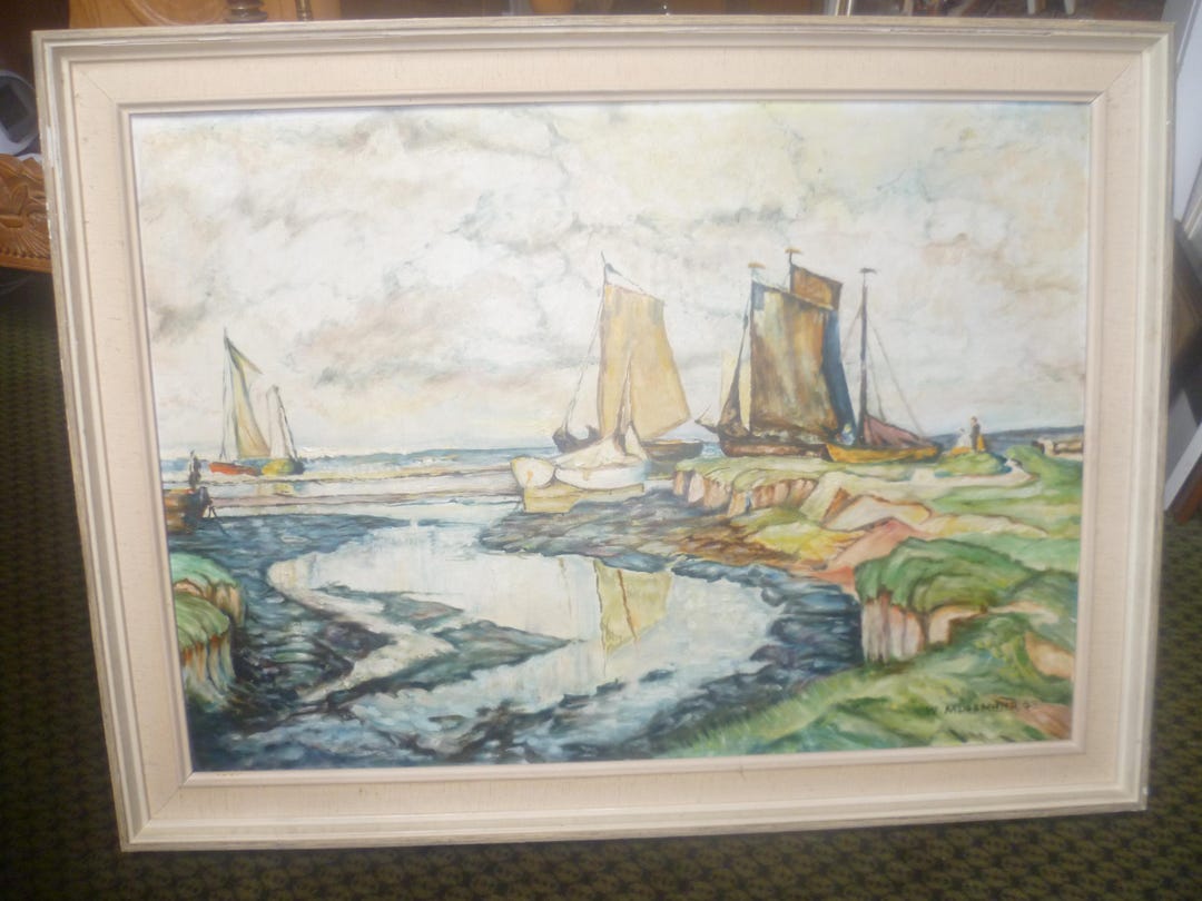 Coastal Landscape Figure Staffage With Fishing Boats on the Beach ...