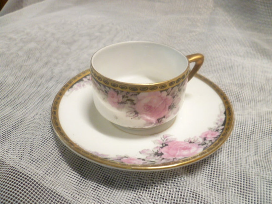 Mocha Cup Beyer & Bock Art Nouveau Rose Decoration Gold Rim Around 1920 ...