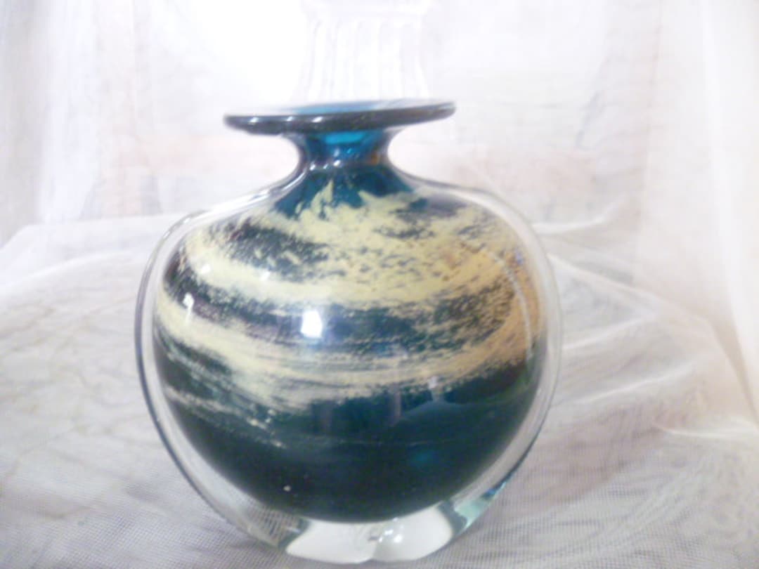 Hand-sawn Mdina Glass Vase in the Sea & Sand Pattern. the Shape is the ...