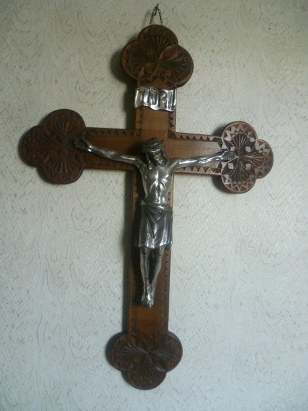 Trench Art, Tramp Technique, Cross With Metal Jesus, Circa 1900, Folk ...