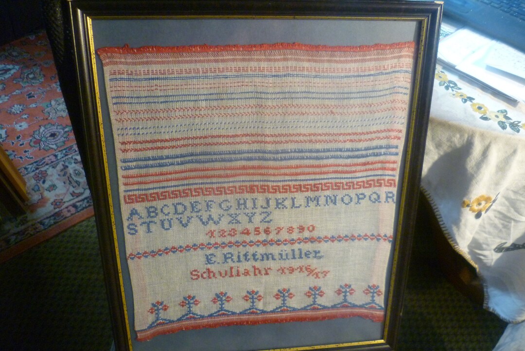 Embroidered Sampler, Including the Alphabet ABC and Numbers 1-10, Dated ...