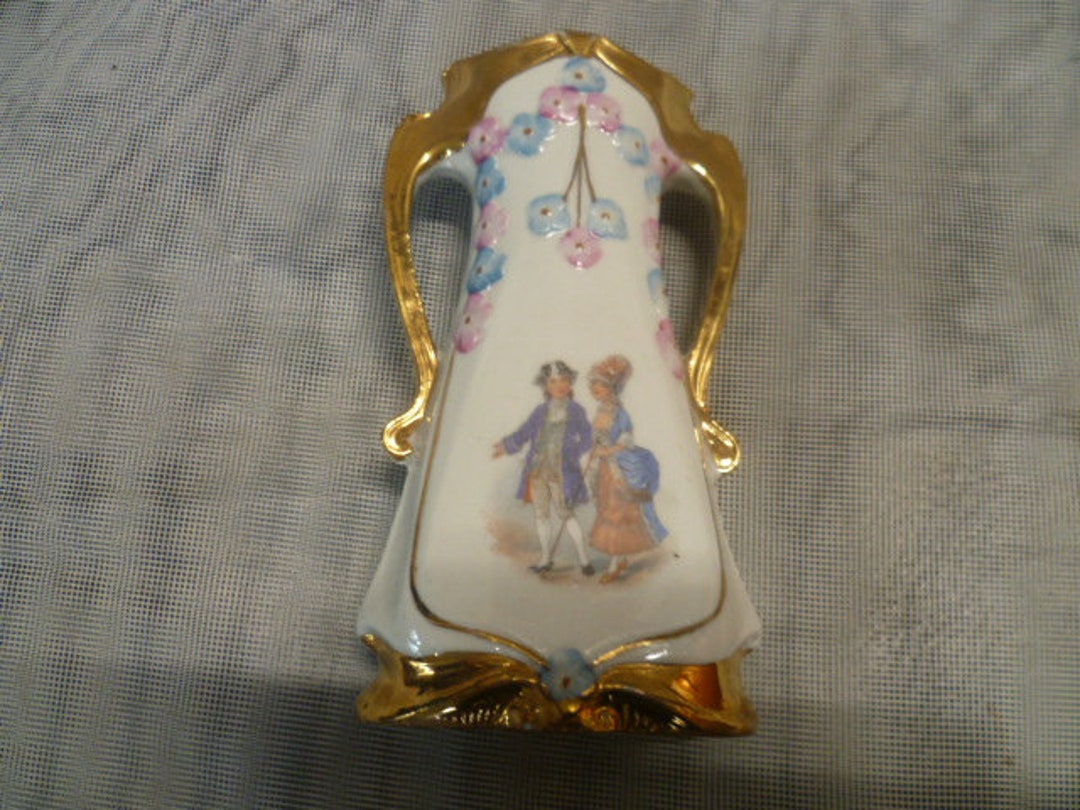 Art Nouveau Vase With Gallant Scene and Floral Decoration Gold Staffage ...