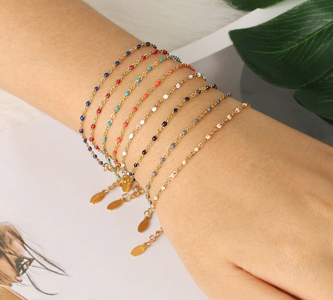 SLENDER GOLD TONE Stainless Steel Bracelet With Glossy Enamel - Etsy