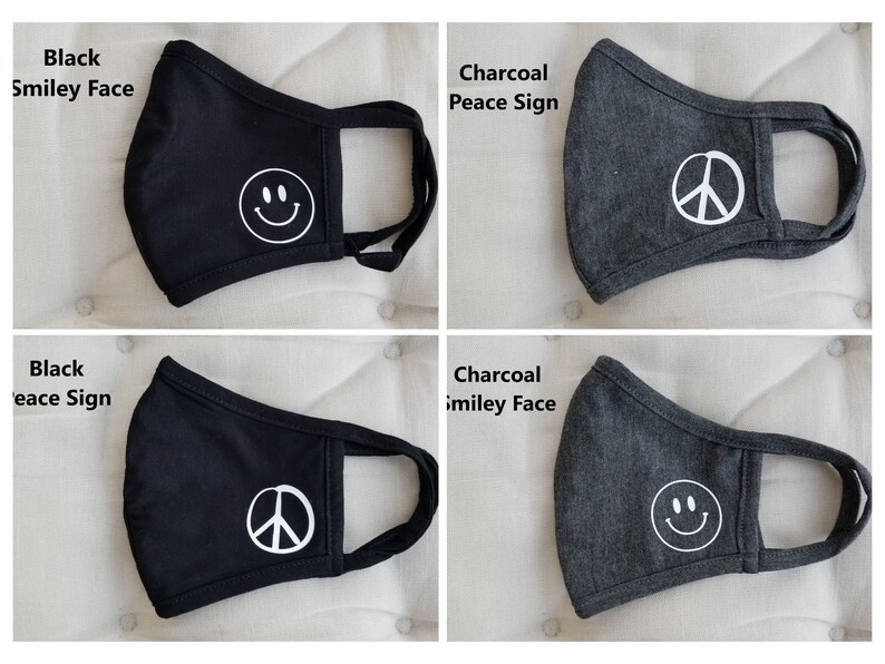 SMILEY or PEACE SIGN Washable Cotton-lined Face Mask, Double Layer ...