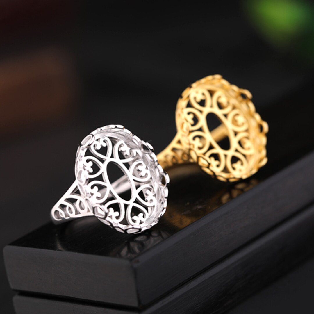 Sterling Silver Ring Mount 15x20mm Oval Blank Adjustable - Etsy