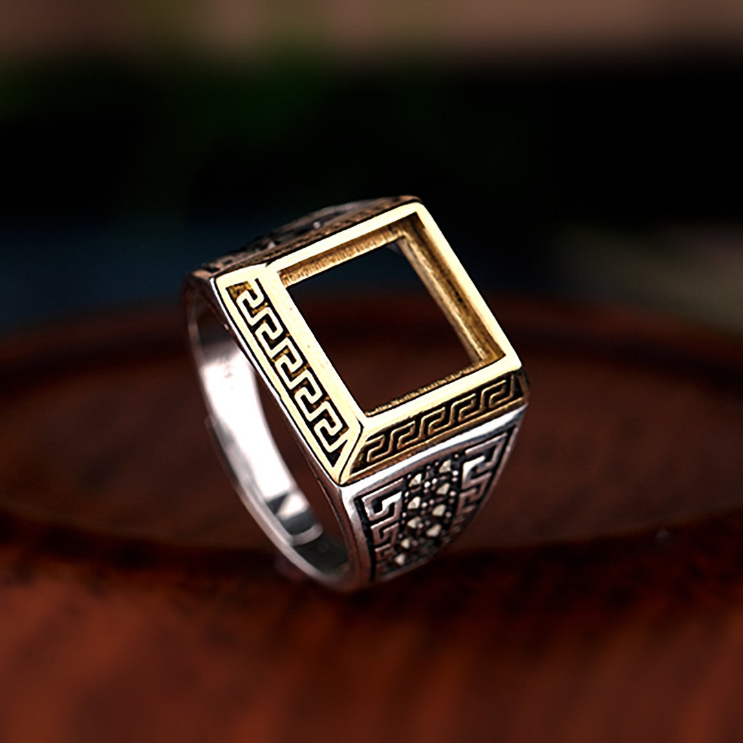 S925 Sterling Silver Ring Blank/gem Inlaid Ring Empty Holder/diy Ring Base/men's Square Ring ...
