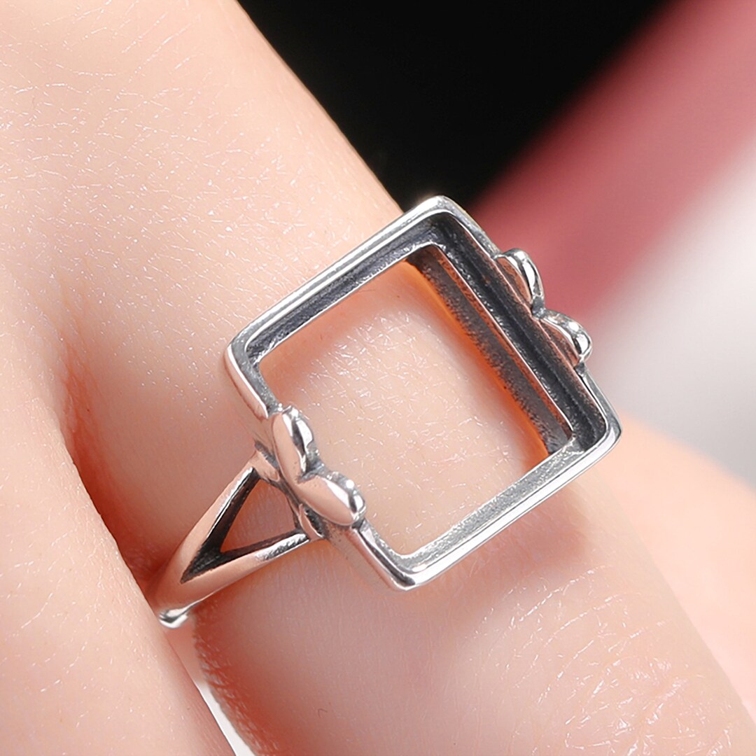 Ring Blank, S925 Sterling Silver Ring Setting, 1212mm Square DIY Ring ...