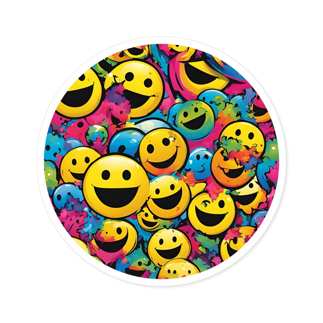 Smiley Face Round Stickers, Indoor/outdoor, Decals, Happy Face ...