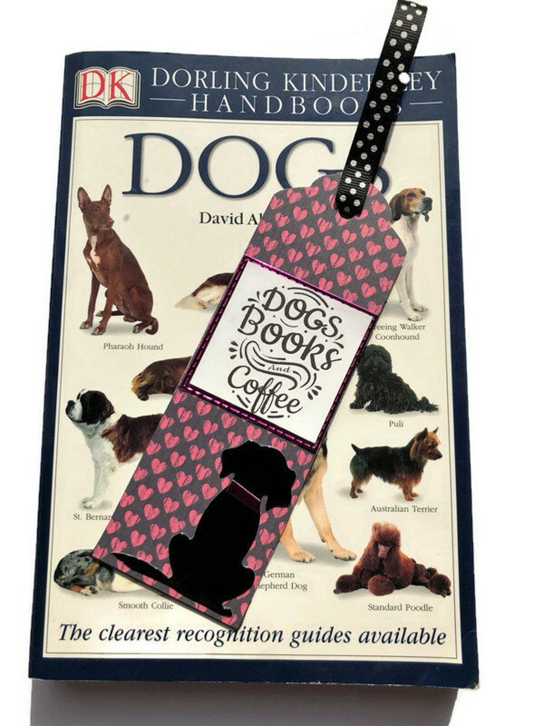 Handmade Dog Bookmark: Black Silhouette, Pink Hearts & Polka Dot Ribbon ...