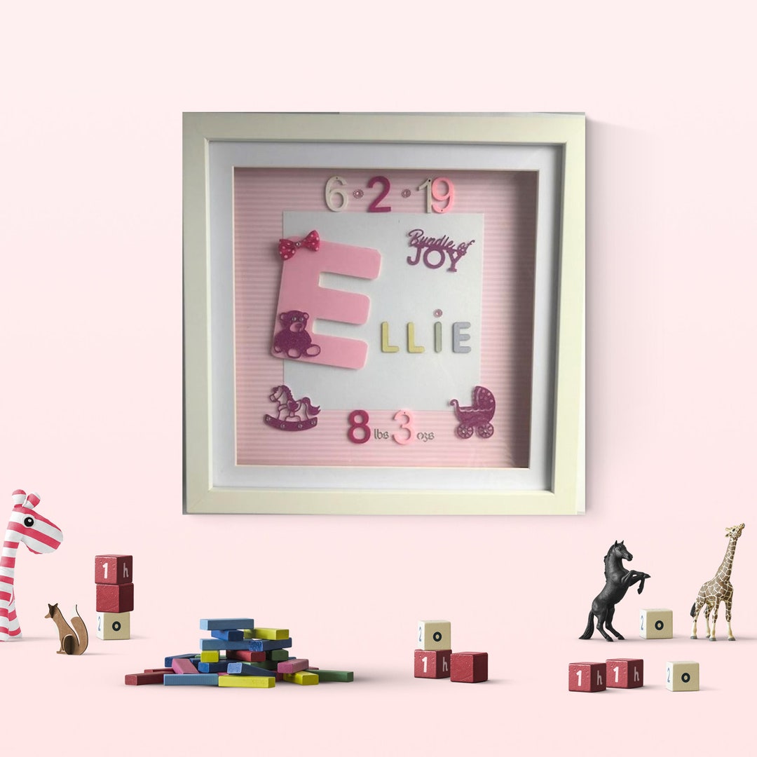 Personalised New Baby Shadow Box Frame Pink White Theme Unique Gift ...
