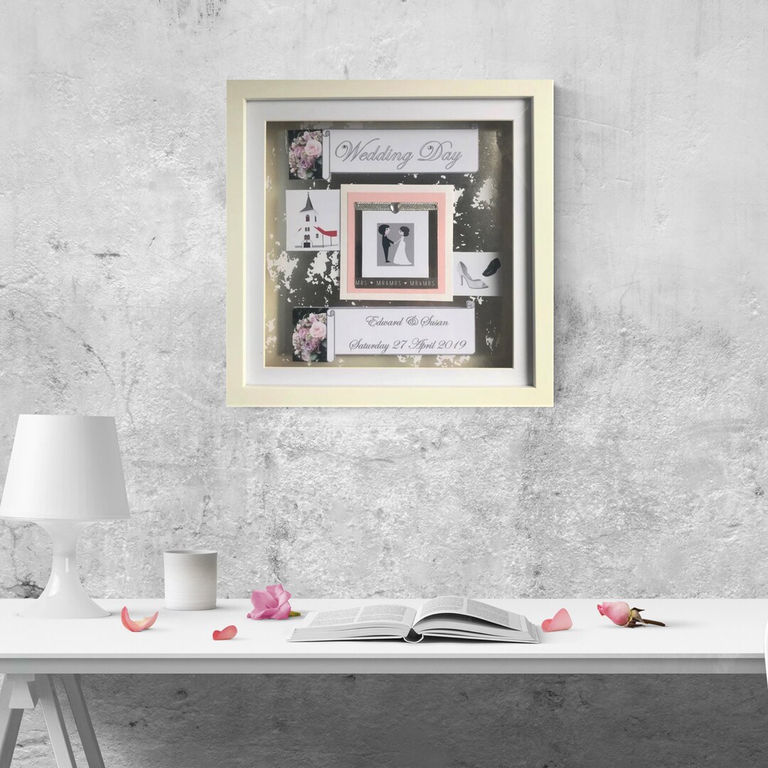 Personalized Wedding Shadow Box Frame: Silver & White Keepsake Gift - Etsy