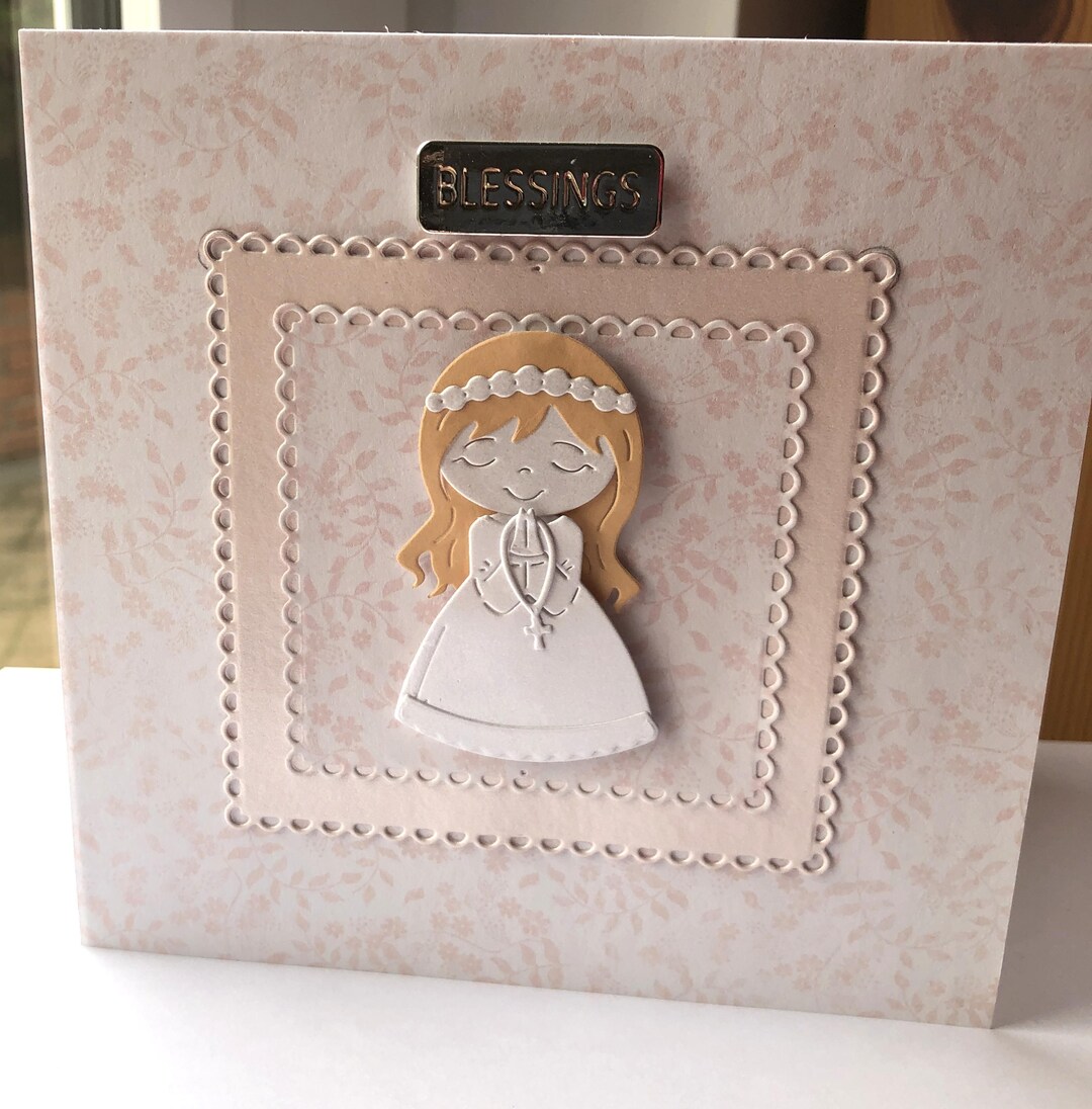 Personalized First Holy Communion Card, Pink & Silver, Handmade - Etsy UK