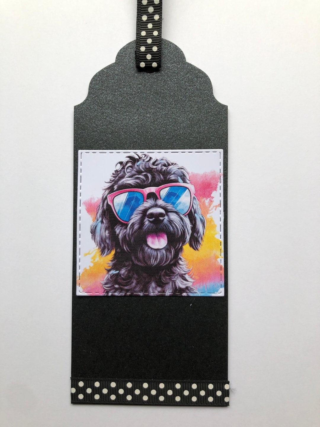 BLACK LABRADOODLE Bookmark HANDMADE Dog Sturdy Bookmark Ribbon Marker ...
