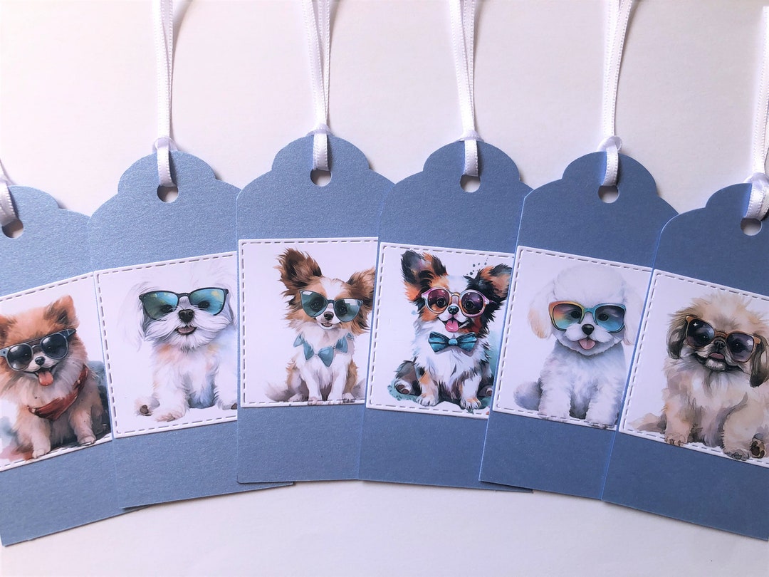 DOG GIFT TAGS Luxury Handmade Many Dog Breeds Set of 6 Sky Blue Shimmer ...