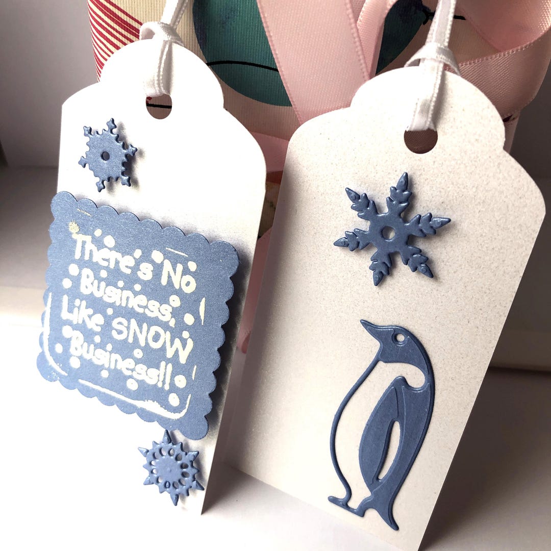 Handmade Penguin Christmas Gift Tags, Embossed Shimmer Card, Set of 6 ...