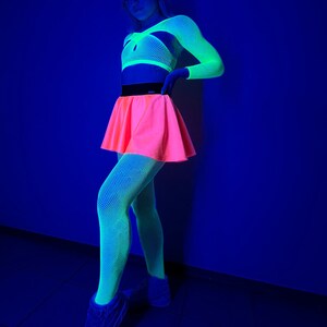 Blacklight Rave Outfits Neon Acid Fishnet Top, Skirt and Bodystocking ...