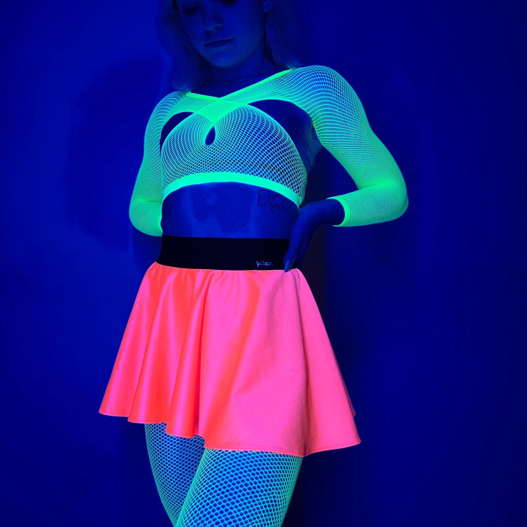 Blacklight Rave Outfits Neon Acid Fishnet Top, Skirt and Bodystocking ...