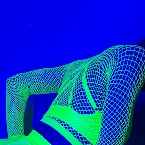 Rave Festival Outfits UV Reactive Mesh Fishnet Top and Tights Neon Acid ...