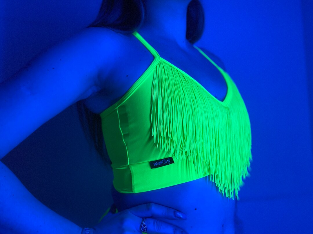 Blacklight Pole Dance Top, Bra Neon UV, Lovely Finge Festival Latina ...