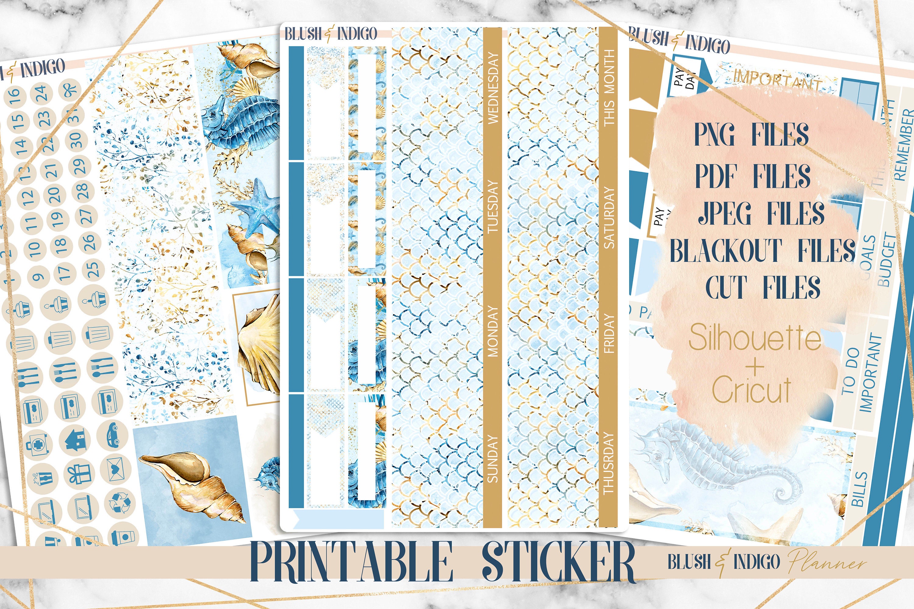 Sea and Sand Printable Planner Stickers, Printable Monthly Stickers Kit ...