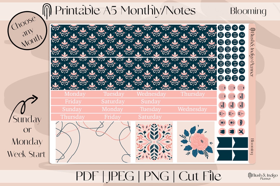 BLOOMING | Printable A5 Monthly and Dashboard Planner Stickers | Erin ...