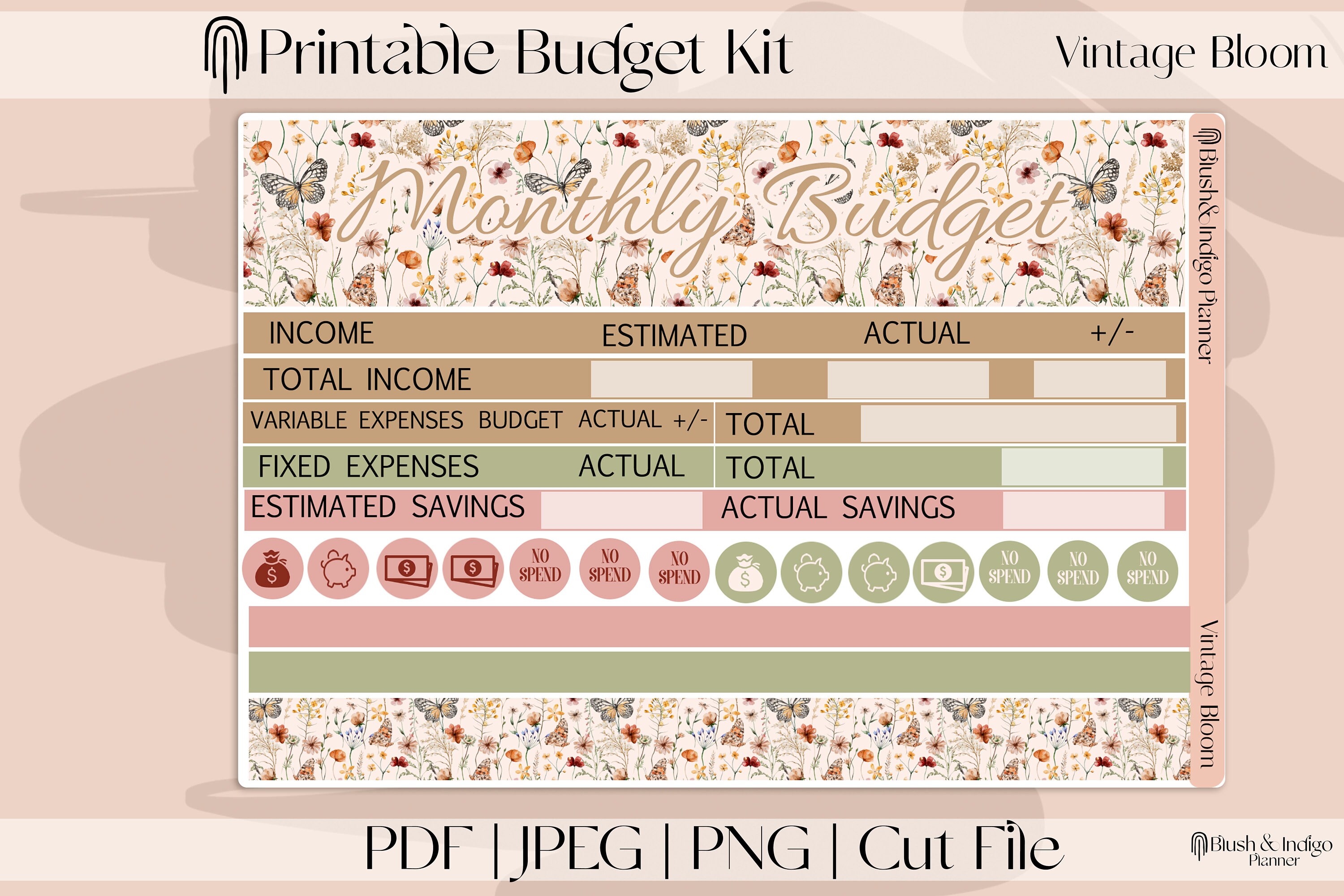 VINTAGE BLOOM Printable Budget Sticker Kit Planner Stickers for Erin ...