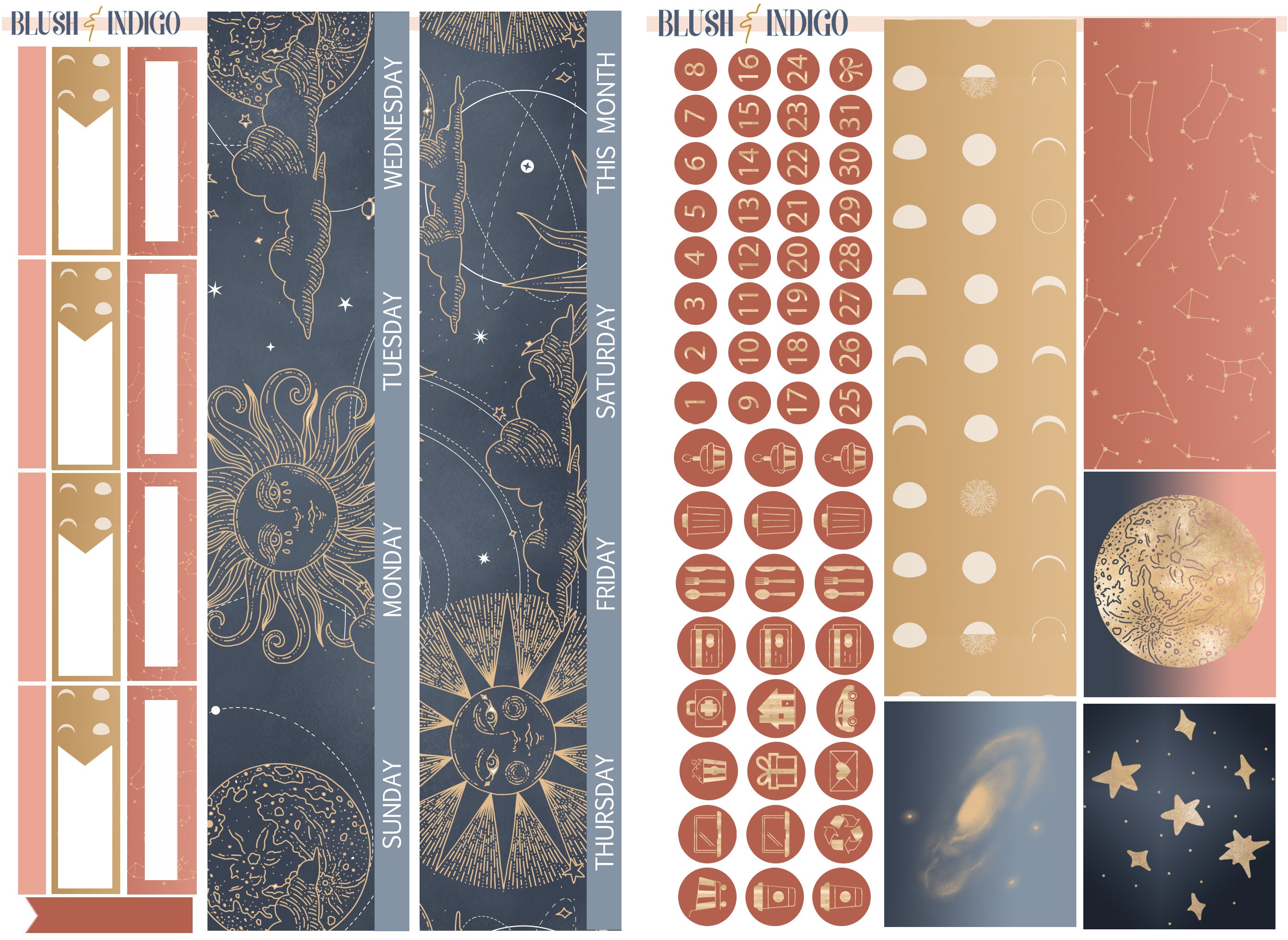 Celestial Printable Planner Stickers, Printable Monthly Stickers Kit ...