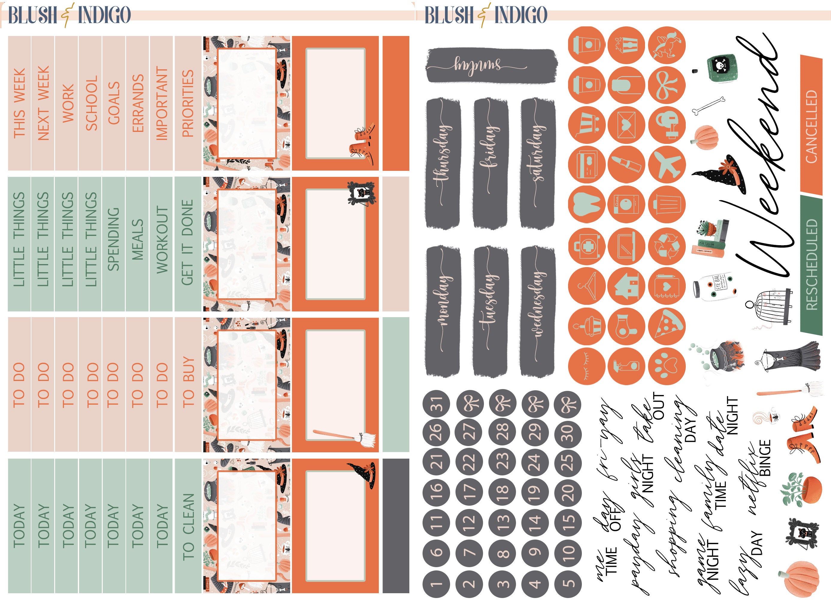 Lil' Witch - Halloween Printable Planner Stickers, Vertical Weekly ...