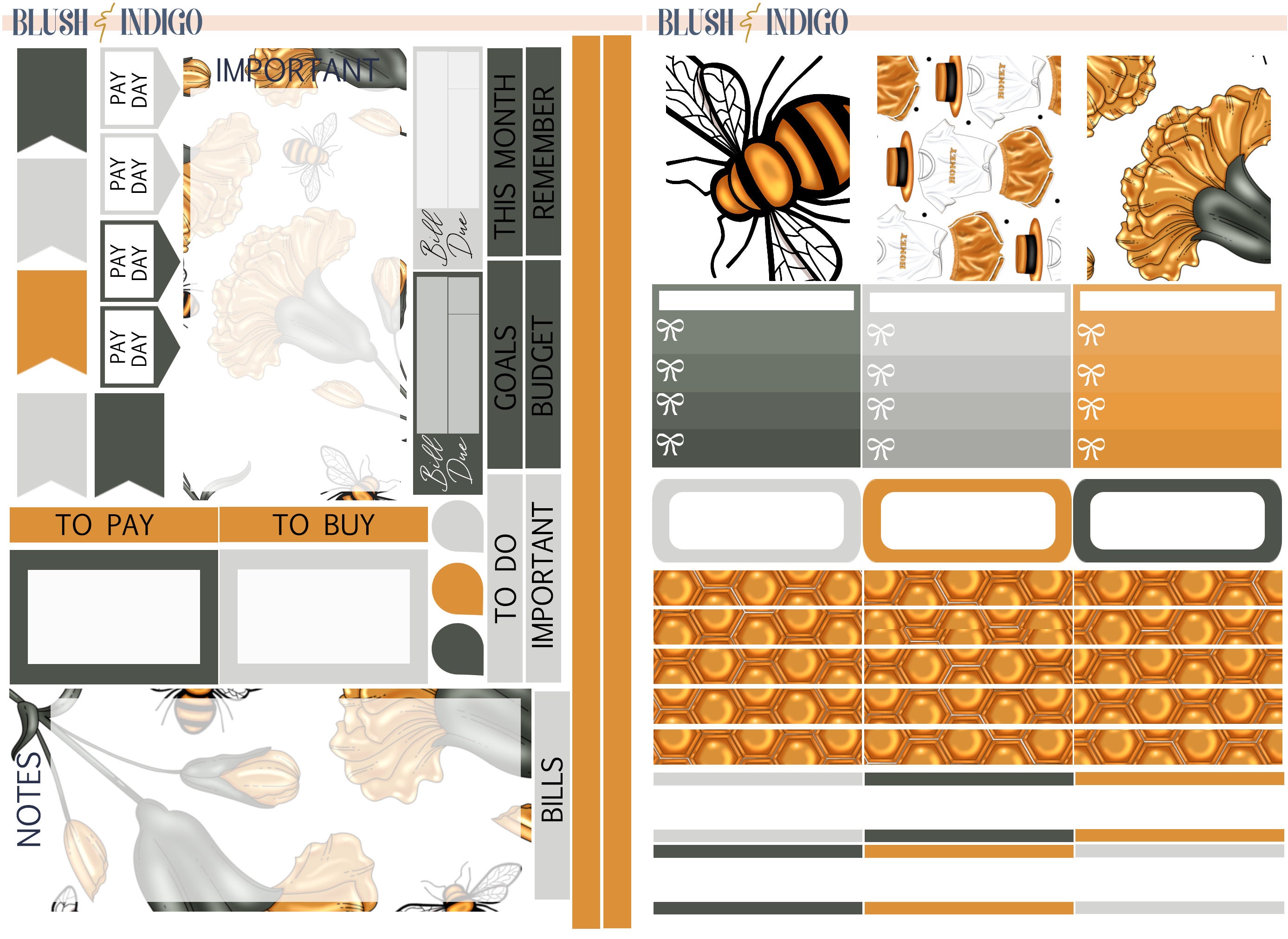 Honey Bee Printable Planner Stickers Printable Monthly | Etsy