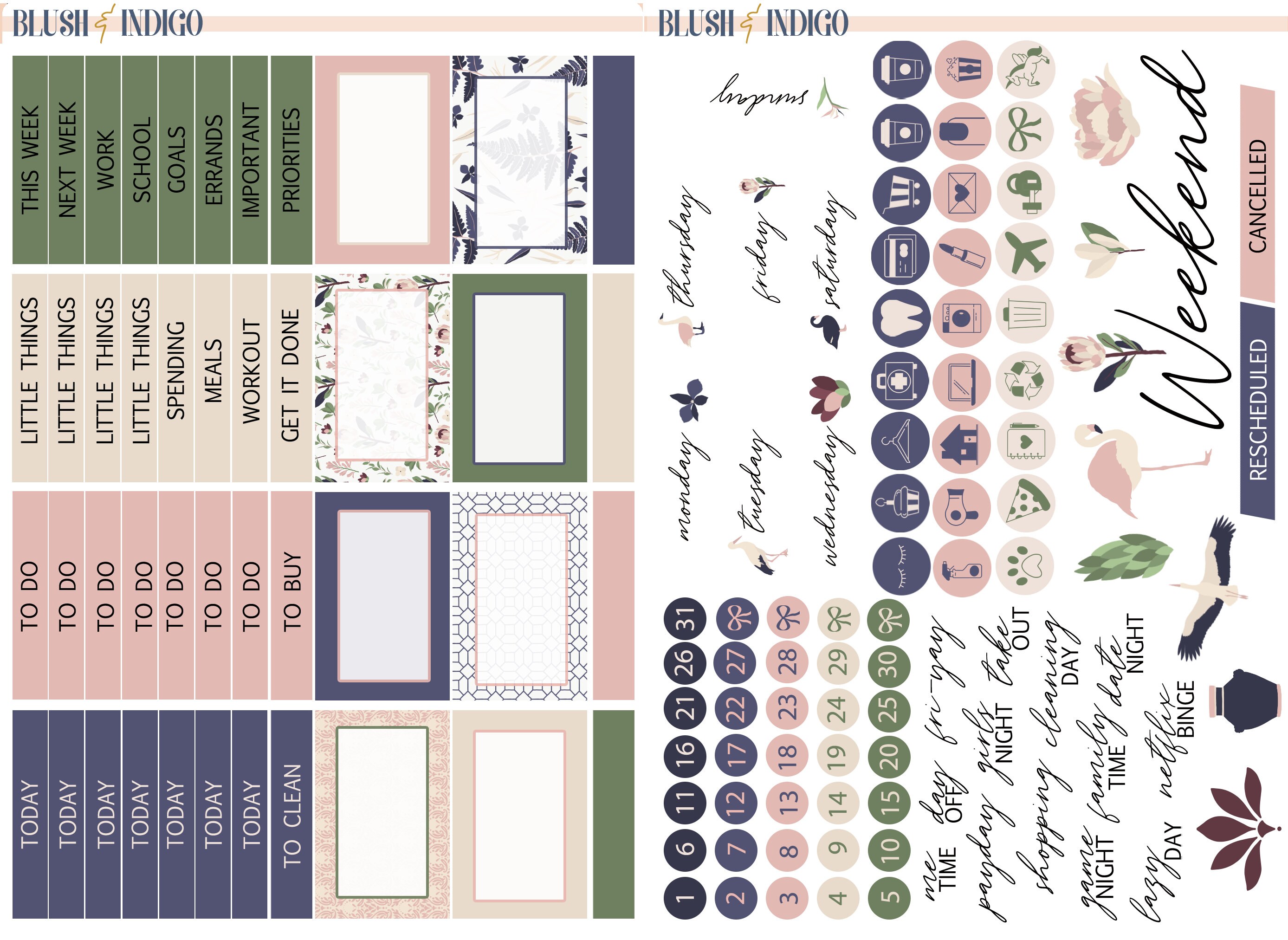 Fleur Printable Planner Stickers Printable Weekly Stickers | Etsy