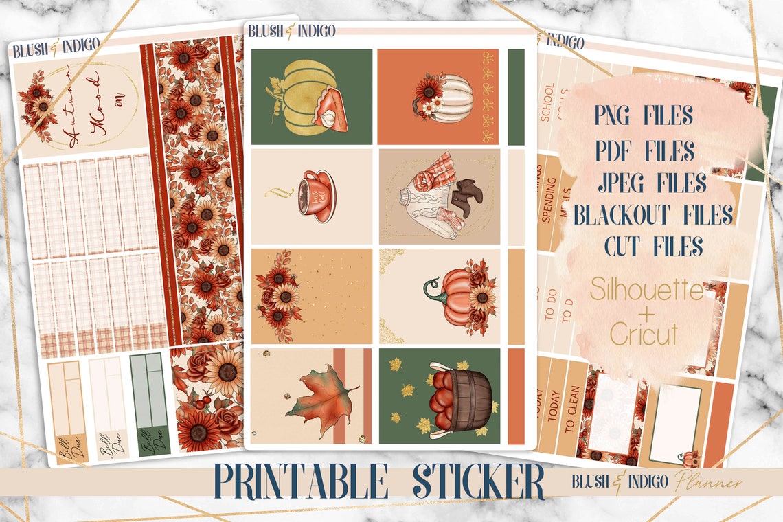 Hello Fall Printable Planner Stickers Vertical Weekly Planner | Etsy