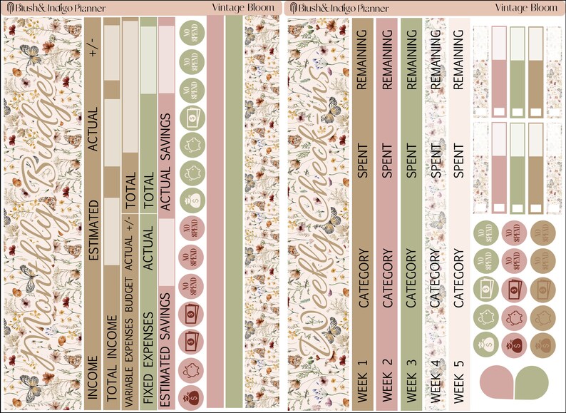VINTAGE BLOOM Printable Budget Sticker Kit | Planner Stickers (for Erin ...
