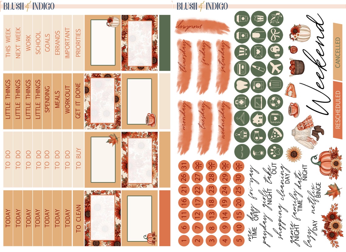 Hello Fall Printable Planner Stickers Vertical Weekly Planner | Etsy